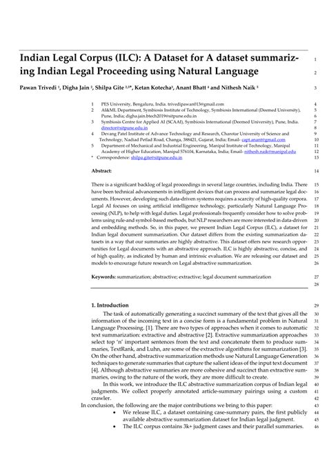 Pdf Indian Legal Corpus Ilc A Dataset For A Dataset Summariz 1