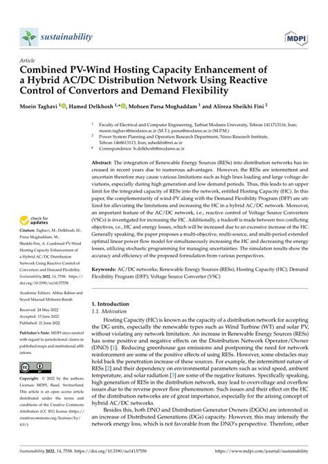 Pdf Combined Pv Wind Hosting Capacity Enhancement Of A Hybrid Acdc