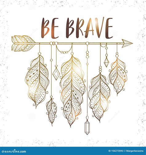 Golden Ethnic Arrow And Feathers In Boho Style Stock Vector Illustration Of Catcher Hippie