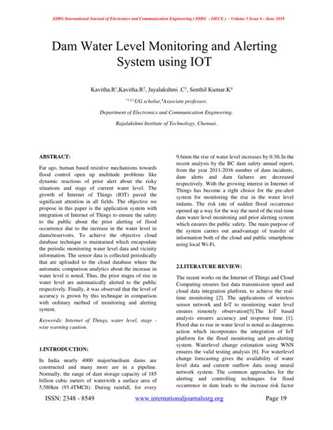 PDF Dam Water Level Monitoring And Alerting System Using IOT