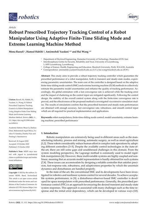 Pdf Robust Prescribed Trajectory Tracking Control Of A Robot Manipulator Using Adaptive Finite