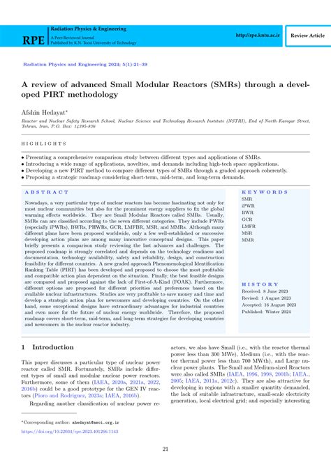 PDF A Review Of Advanced Small Modular Reactors SMRs Through A Devel Oped PIRT Methodology