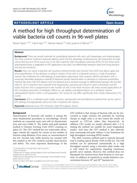 Pdf A Method For High Throughput Determination Of Viable Bacteria