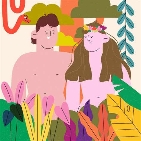 Premium Vector Hand Drawn Adam And Eve Illustration
