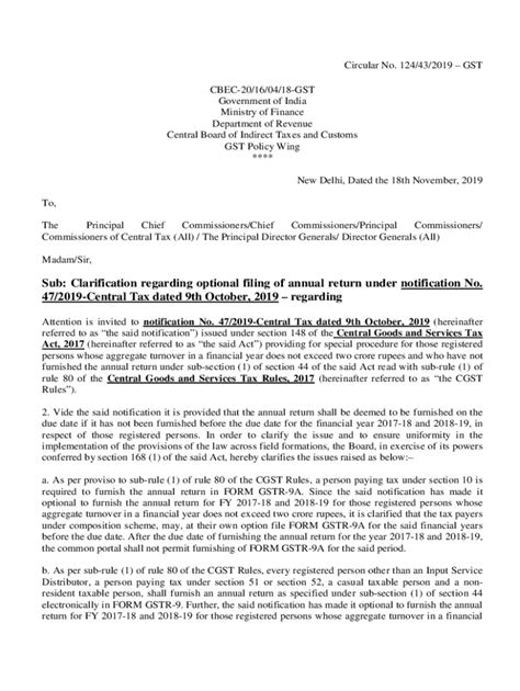 Fillable Online Optional Filing Of Annual GST Return Form GSTR GSTR A CBIC Clarifies Fax