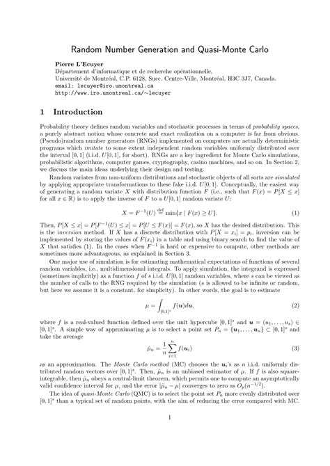Pdf Random Number Generation And Quasi‐monte Carlo