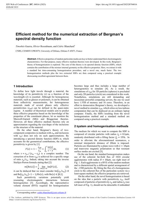 Pdf Efficient Method For The Numerical Extraction Of Bergmans