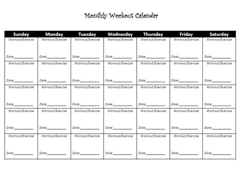 Printable Exercise Calendar