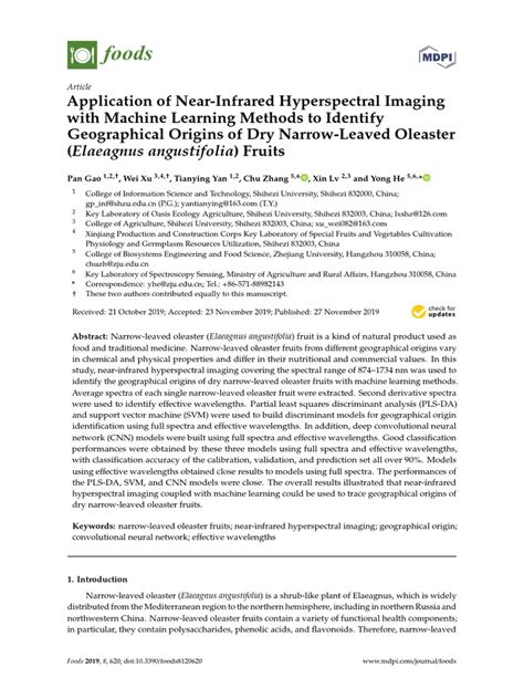 Application Of Near Infrared Hyperspectral Imaging Pdf
