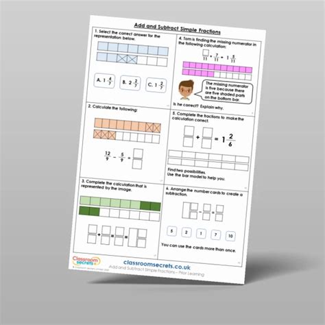 year 6 add and subtract simple fractions mixed activity resource