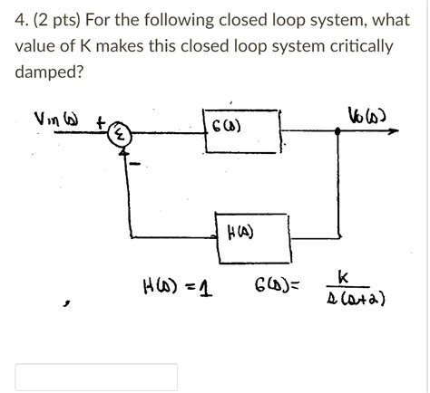 Solved 4 2 Pts For The Following Closed Loop System What Value Of