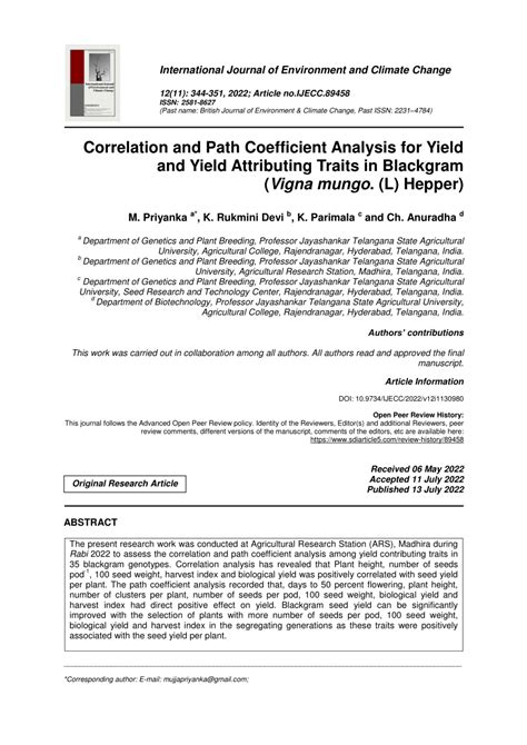 pdf correlation and path coefficient analysis for yield and yield