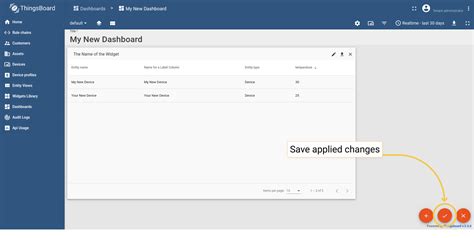 Widget Actions Thingsboard Community Edition
