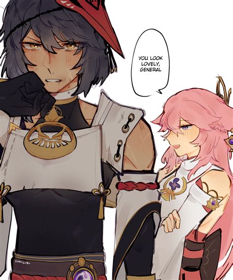 Yae Miko And Kujou Sara Genshin Impact Drawn By Ommsubi Danbooru