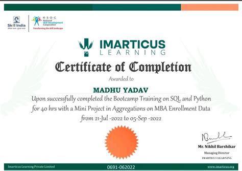 Madhu Yadav On Linkedin Python And Sql Internship Course Completion