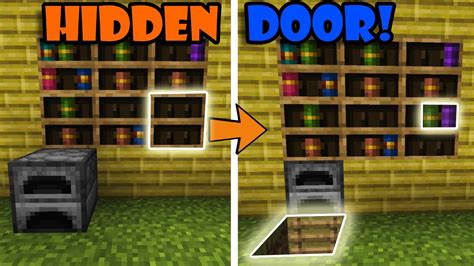 Minecraft Hidden Chiseled Bookshelf Door Bedrock Redstone Tutorial Youtube