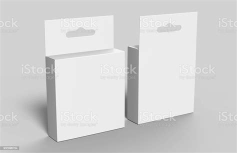 항 모의 설계 및 디자인 프레 젠 테이 션에 대 한 탭 소매 상자 흰색 빈 골 판지 포장 상자 매달려 3d 렌더링 그림입니다 0