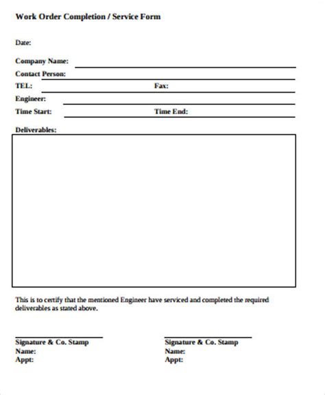 Work Completion Form Printable