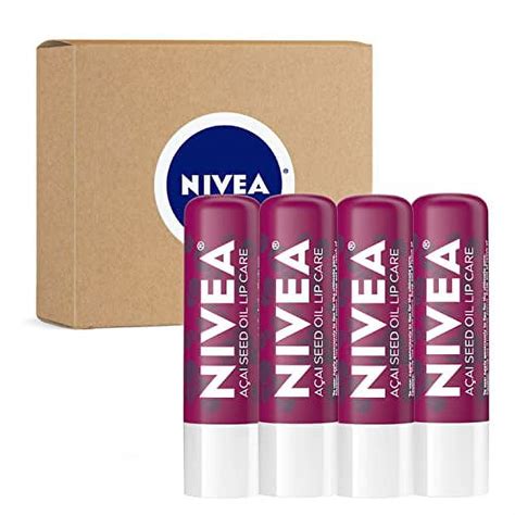 Nivea Vegan Lip Care Acai Seed Oil And Shea Butter Lip Balm Stick 017 Oz Pack Of 4