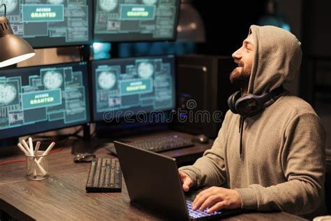 It Male Hacker Using Computer To Break System Stock Photo Image Of