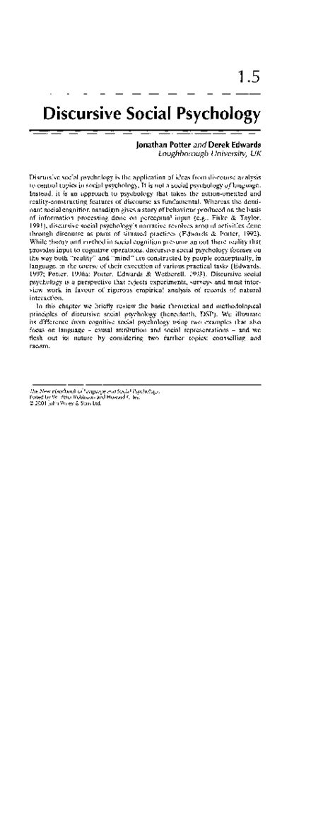 Pdf Discursive Social Psychology