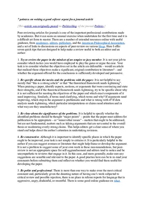 Doc Pointers On Writing A Good Referee Report For A Journal Article