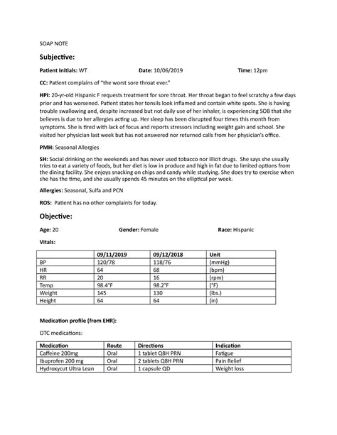 Exemplary Note 3 Soap Notes Soap Note Subjective Patient Initials