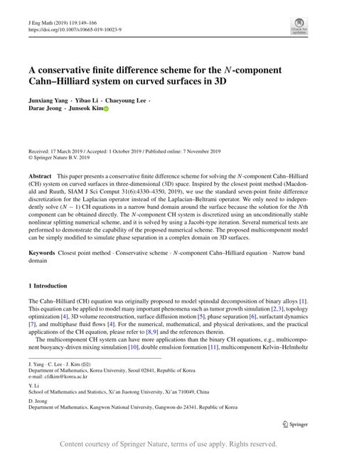 A Conservative Finite Difference Scheme For The N Component Cahn