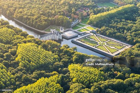 Amazing Aerial View Of Chenonceau Castle On The Cher High Res Stock