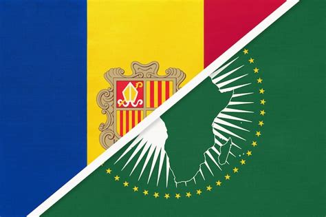 섬유 아프리카 대륙 대 안도라 상징에서 아프리카 연합 및 안도라 국기 프리미엄 사진