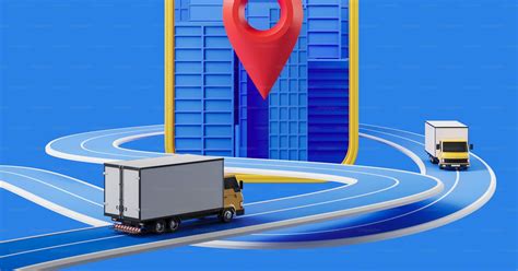 추적 전화 및 배달 밴을 위한 모바일 앱은 파란색 배경에 위치 정보 태그가 있는 대도시에서 이동합니다 배송 서비스의 개념입니다 3d 렌더링 사진 Unsplash의