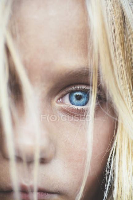 Portrait Of A Beautiful Preteen Girl With Blue Eyes Stock