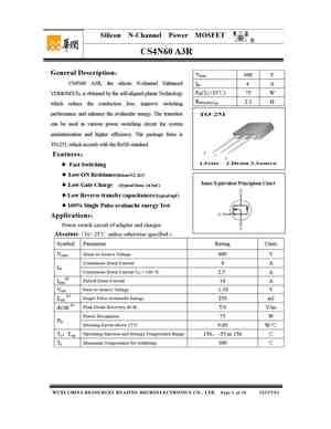 CS4N60 Datasheet and Replacement. Cross Reference Search