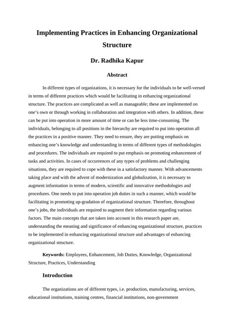 Pdf Implementing Practices In Enhancing Organizational Structure