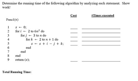 Solved Determine The Running Time Of The Following Algorithm