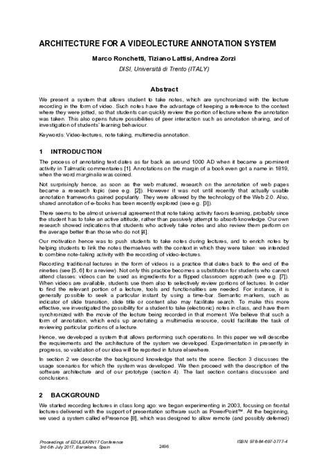 Pdf Architecture For A Videolecture Annotation System