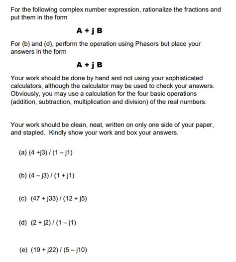 solved for the following complex number expression