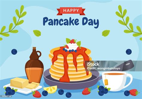 팬케이크 데이 소셜 미디어 배경 플랫 만화 손으로 그린 템플릿 일러스트레이션 9월에 대한 스톡 벡터 아트 및 기타 이미지 9
