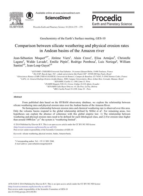 Pdf Comparison Between Silicate Weathering And Physical Erosion Rates In Andean Basins Of The
