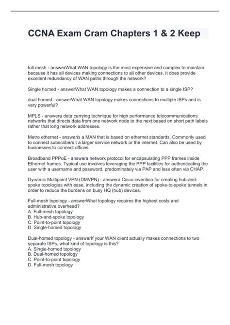 Ccna Exam Cram Chapters 1 And 2 Keep Questions And Answers 2024 Ccna