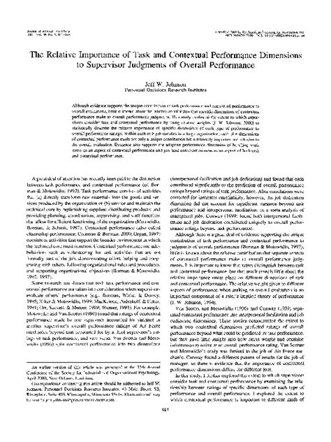 Pdf The Relative Importance Of Task And Contextual Performance Dimensions To Supervisor