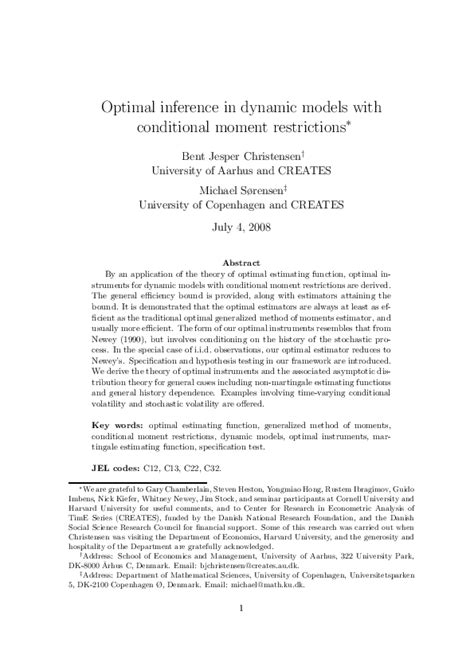 Pdf Optimal Inference In Dynamic Models With Conditional Moment Restrictions Michael