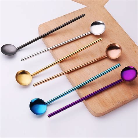 Badu Bg 7 бр Сламки за лъжици от неръждаема стомана Бар Коктейлна сламка Лъжица за пиене на сок