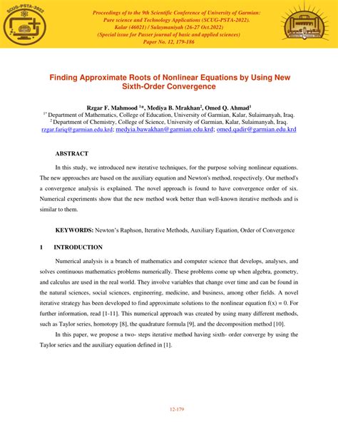 pdf finding approximate roots of nonlinear equations by using new sixth order convergence
