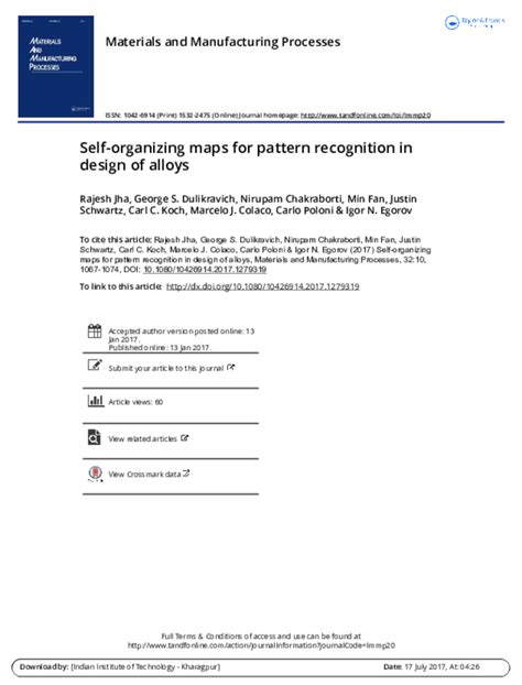 Pdf Self Organizing Maps For Pattern Recognition In Design Of Alloys