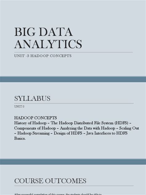 Big Data Analytics Unit 3 Hadoop Concepts Pdf Apache Hadoop Big
