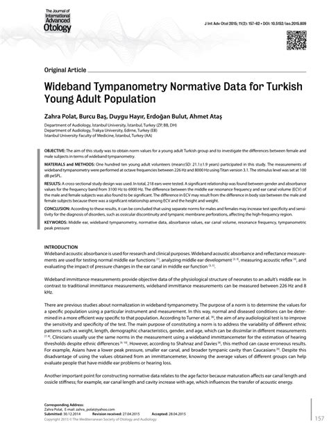 Pdf Wideband Tympanometry Normative Data For Turkish Young Adult Population