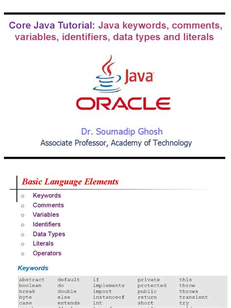 Java Keywords Comments Variables Identifiers Data Types And Literals Pdf Data Type