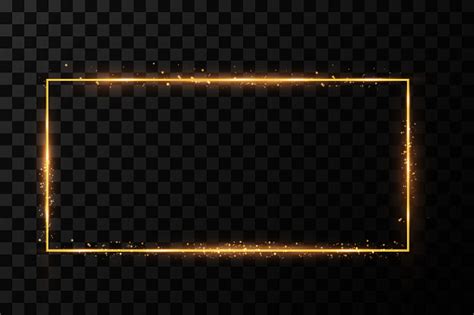 조명 효과와 벡터 황금 프레임입니다 빛나는 사각형 배너입니다 검은 투명 배경에 고립 벡터 일러스트 레이 션 Eps 10 검은색에