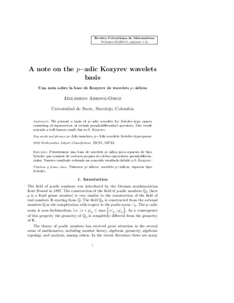 Pdf A Note On The P Adic Kozyrev Wavelets Basis